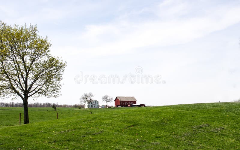 Red barn and farm house. stock photo. Image of home, agricultural ...