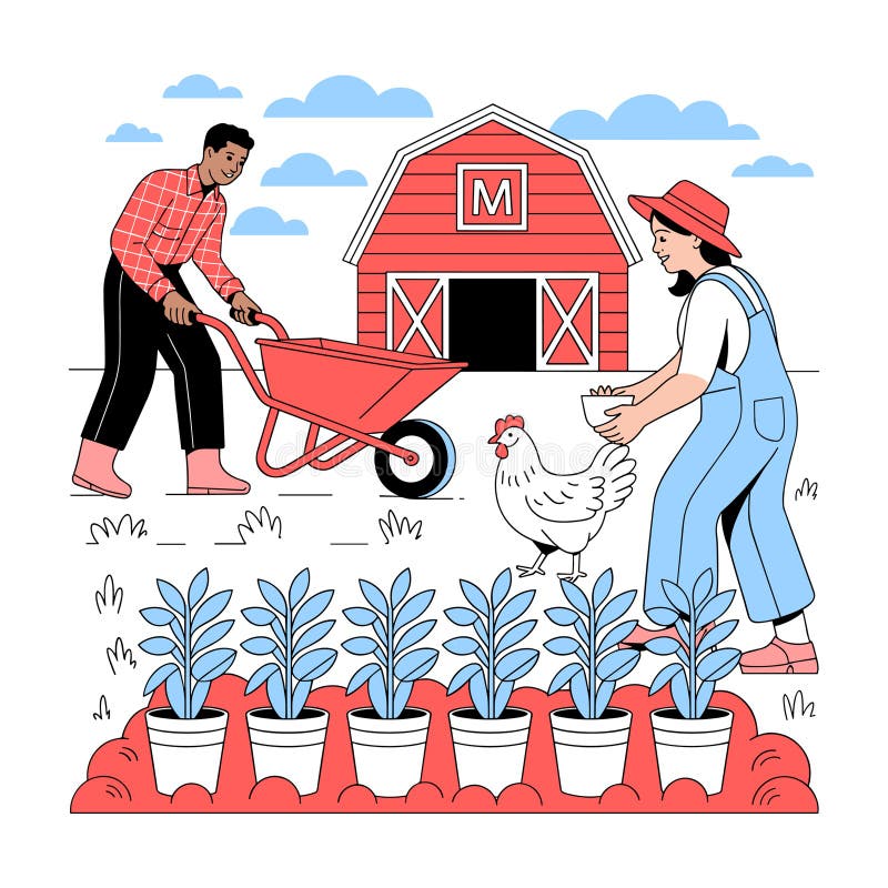Red Barn Farm Scene Flat Vector Art Stock Vector - Illustration of farm ...