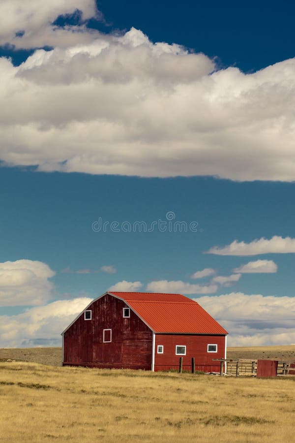 Red Barn in Field with Puffy Clouds in Remote Oklahoma Stock Image ...