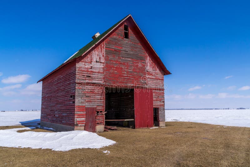 The red barn in the field. stock image. Image of flat - 50361659