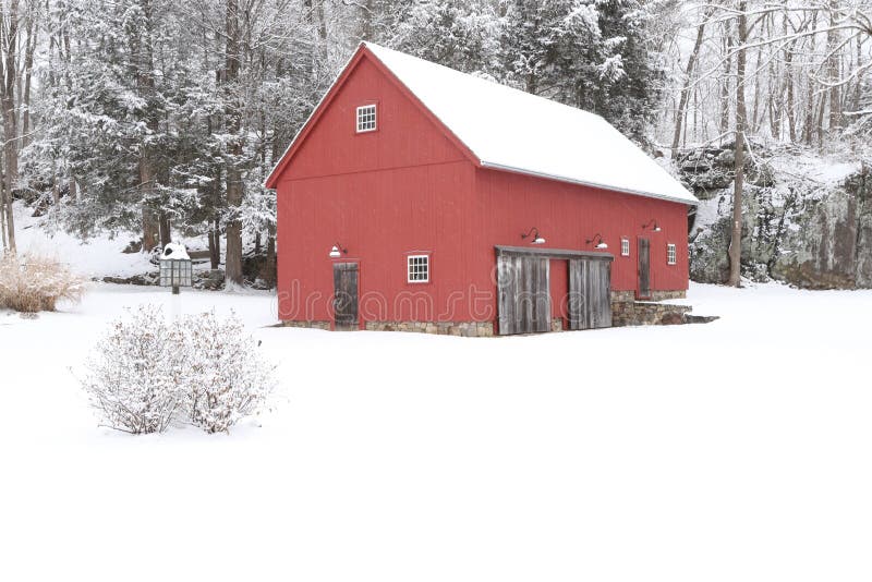 Red Barn in Fresh Snow stock photo. Image of snowy, scenic - 241872128