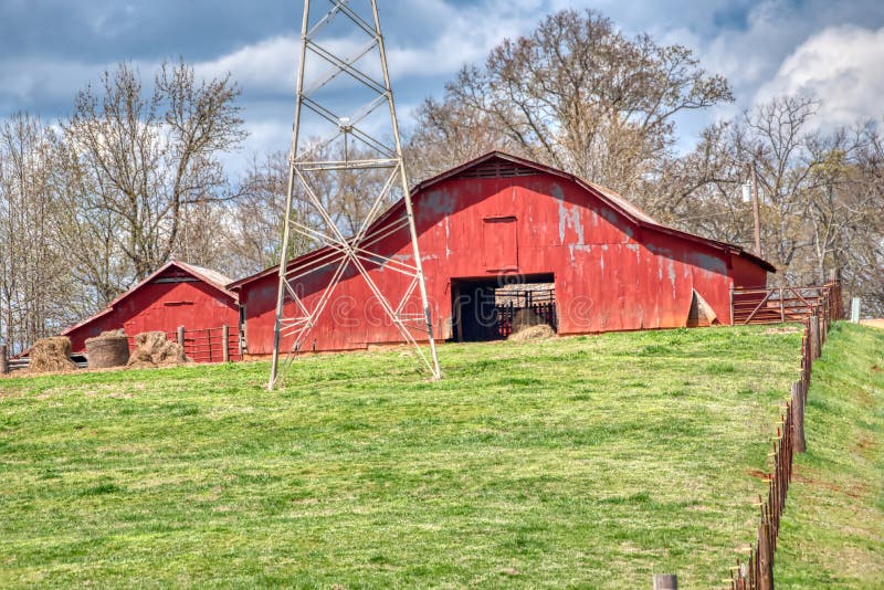 A Red Barn on a Hilltop on a Large Farm. Stock Image - Image of large ...