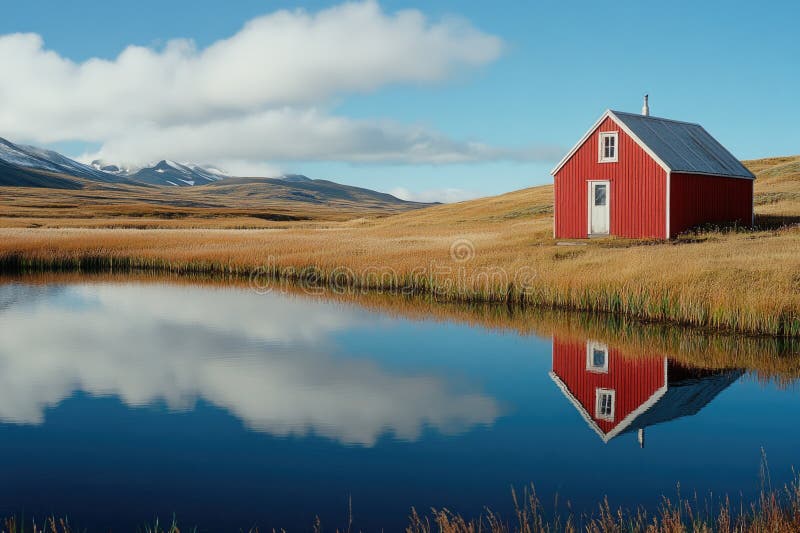 Red Barn Reflection in Lake Stock Photo - Image of barn, clouds: 362122124