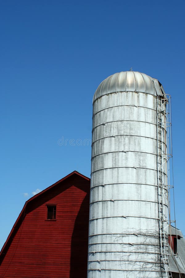 Red barn and silo stock image. Image of barn, wooden - 13875763