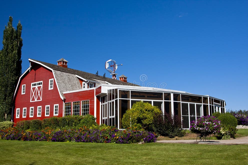 Red Barn with Solarium stock photo. Image of building - 22887804