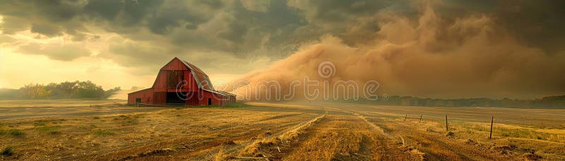 Red Barn Stands Alone in a Field As a Dust Storm Approaches Stock ...