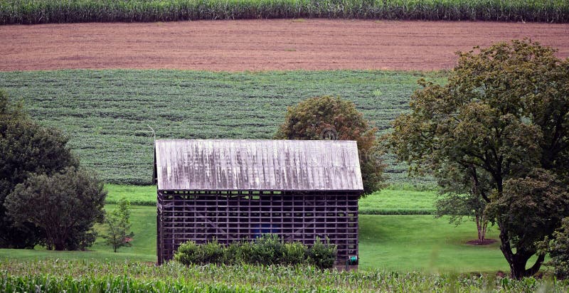 A Lone Barn in an Open Pasture with Fields of Crops in the Background ...