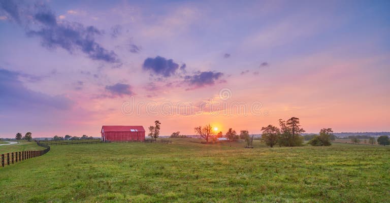 Red Barn at Sunset stock photo. Image of field, harrison - 140718730