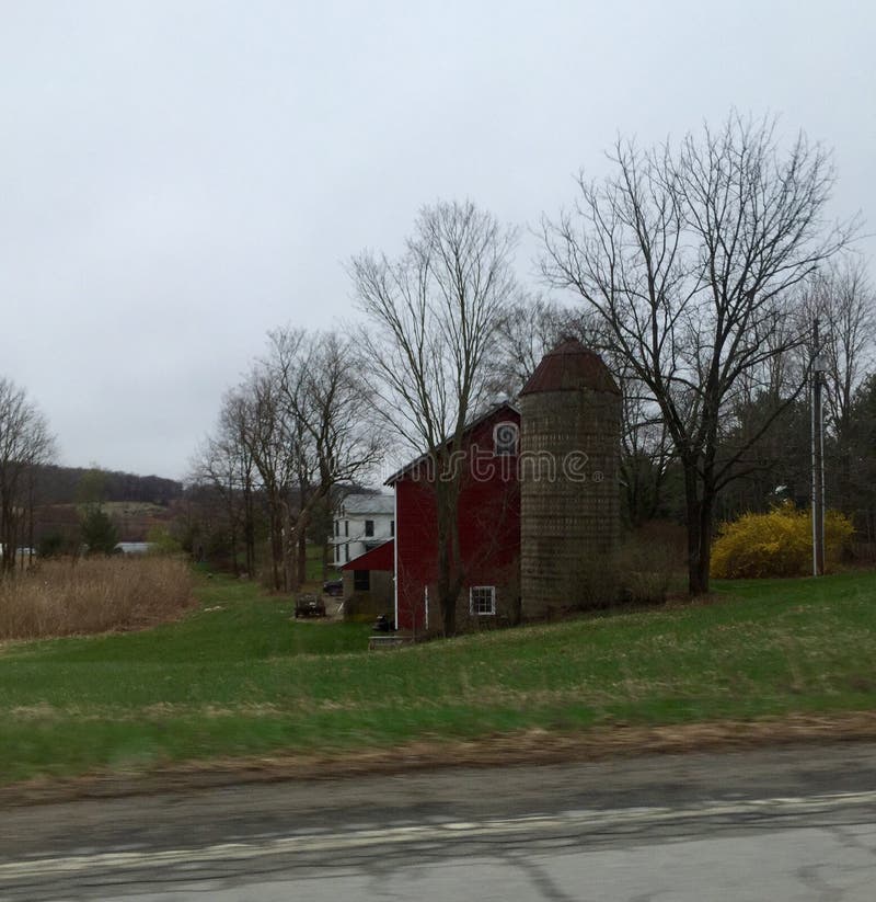 Red Barn and White Farmhouse Stock Photo - Image of farmhouse, roadside ...