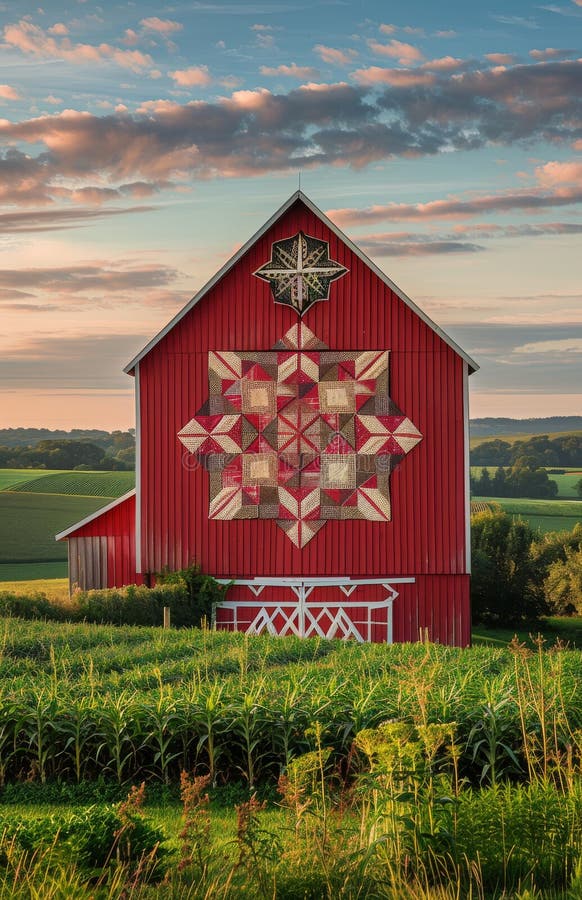 Red Barn with Quilt Pattern in Rural Setting Stock Photo - Image of ...