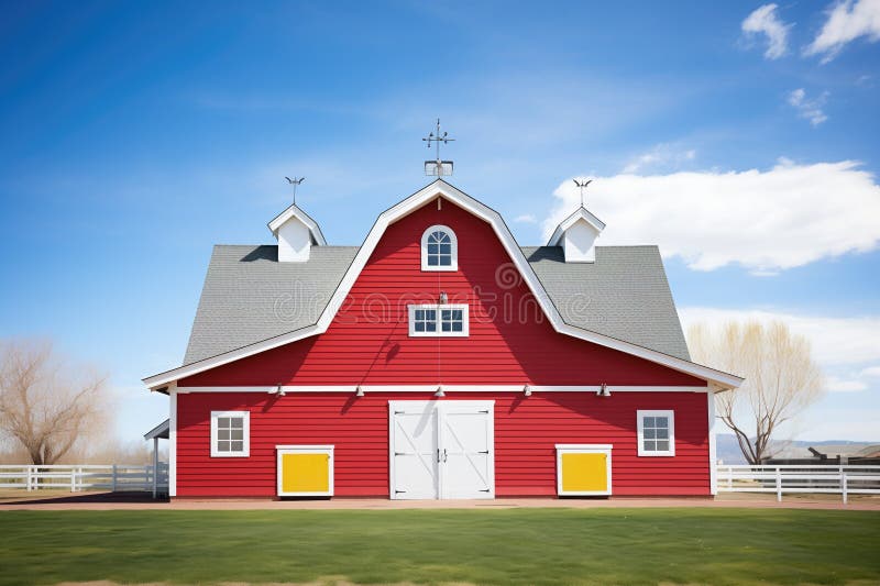 Red Barn with White Trim on a Sunny Day Stock Image - Image of rural ...