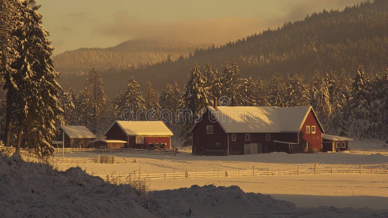 Red Barn Winter Landscape Snowy Farm Setting Stock Photo - Image of ...