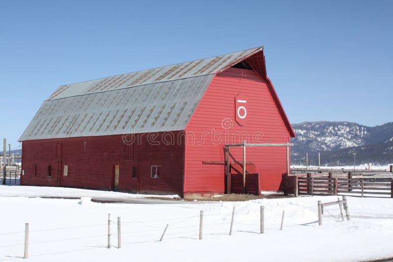 Red Barn in Winter stock photo. Image of sunny, idaho - 35458982