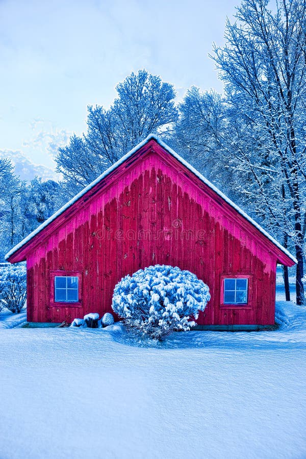 Snow Covered Red Barn in New England Stock Image - Image of scenery ...