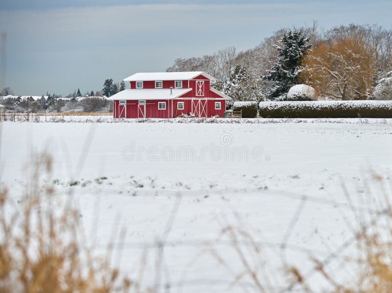 Red Barn in Winter Snow stock image. Image of industry - 252548181