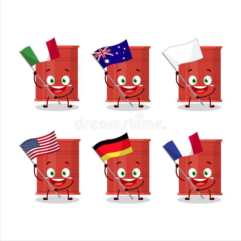 Red Barrel Cartoon Character Bring the Flags of Various Countries Stock ...
