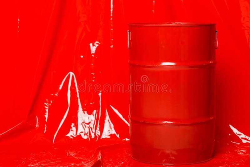 Red Barrel on a Red Latex Background Stock Photo - Image of factory ...