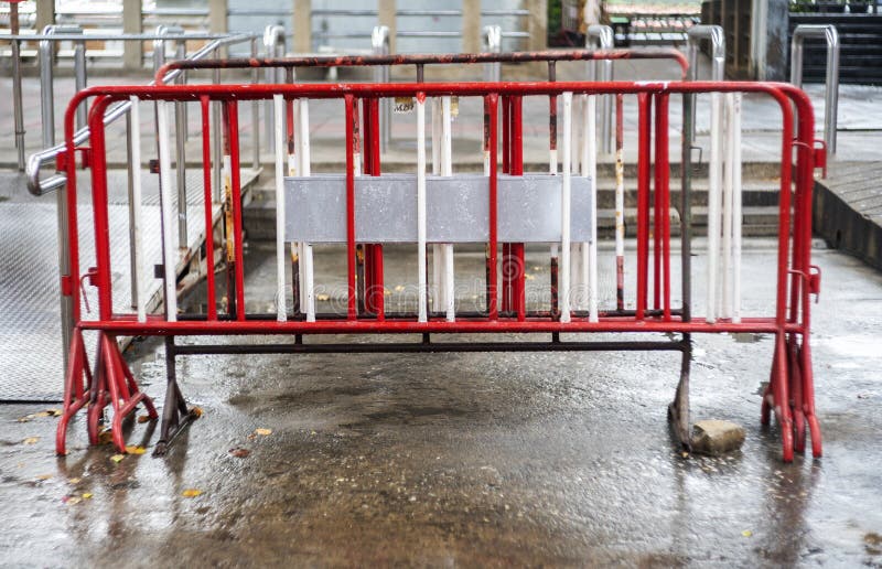 Red barricade in the city stock image. Image of protection - 204206925
