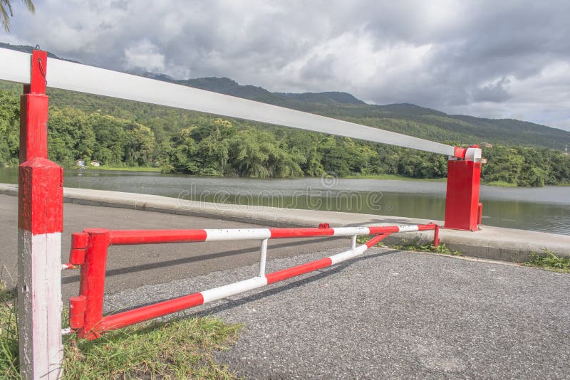 Red and White Striped Concrete Road Barrier Stock Image - Image of edge ...