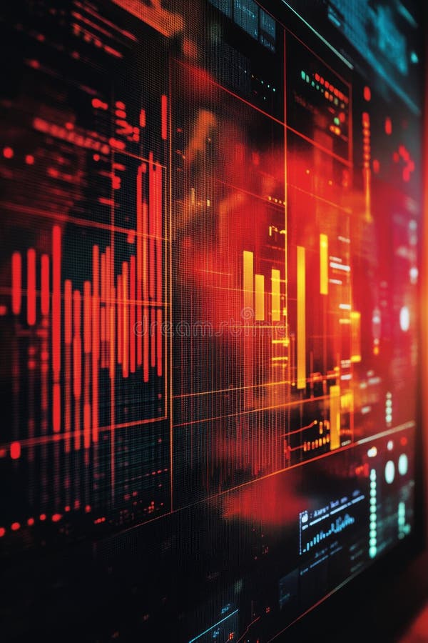 Red Bars and Glowing Elements in a Dark Night Setting, Digitally ...