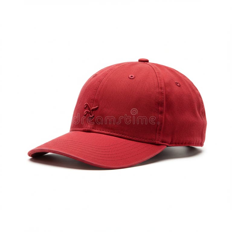 Red Baseball Cap Featuring a Structured Crown and Curving Brim Stock ...