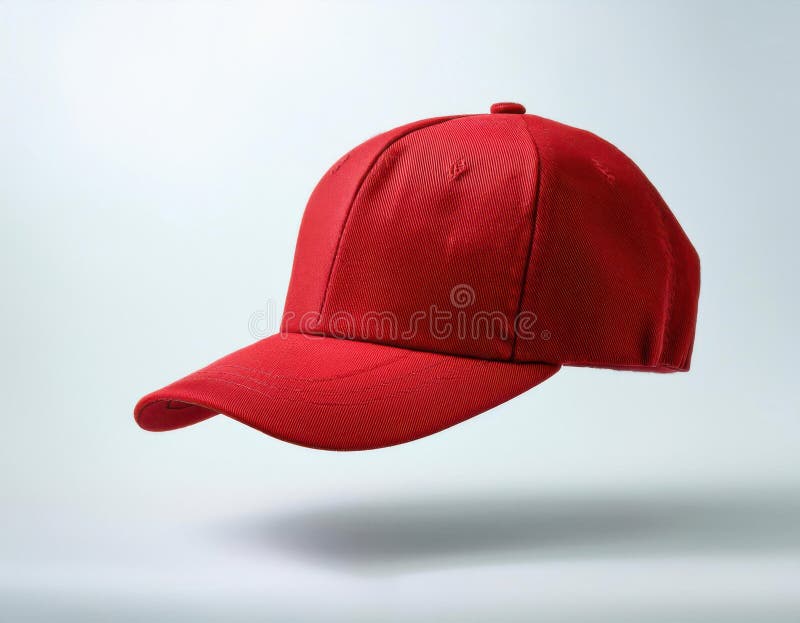 Red Baseball Cap Mockup Floating in the Air Isolated on White ...