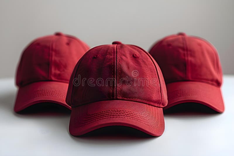 Red Baseball Cap Mockup in Three Views Isolated on White Background ...