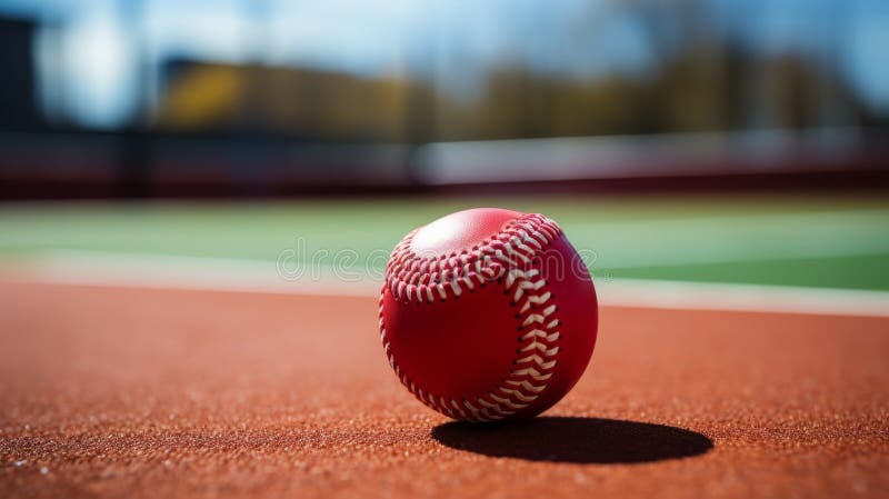 Red Baseball on Baseball Field Stock Image - Image of stitching ...