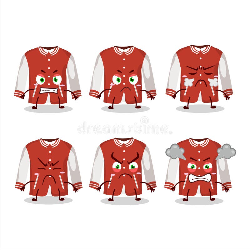 Red Baseball Jacket Cartoon Character with Various Angry Expressions ...