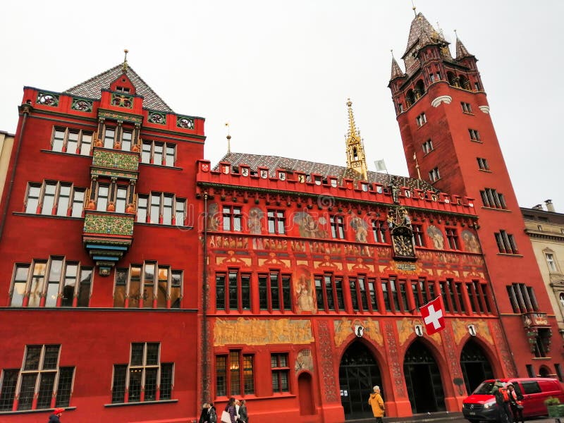 Red Basel Town Hall at Marktplatz. Editorial Photography - Image of ...