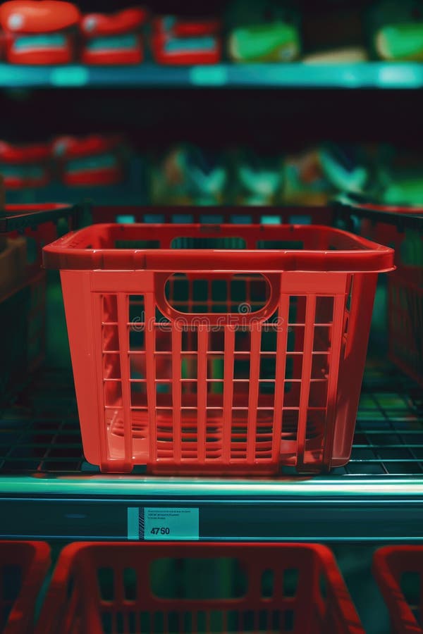 A Red Basket Placed on a High Store Shelf. Ideal for Retail and Storage ...