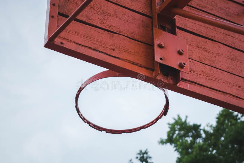 Red Basketball Hoop in the Woods Stock Photo - Image of ball, school ...