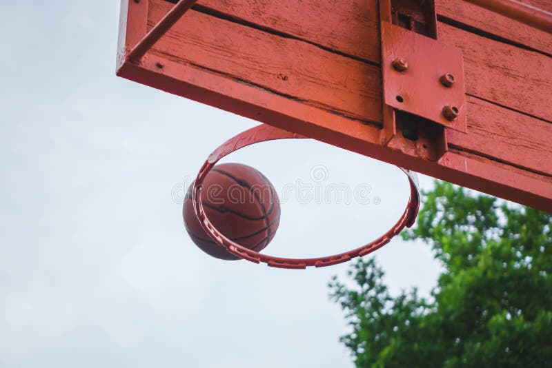 Red Basketball Hoop in the Woods Stock Photo - Image of indoors ...