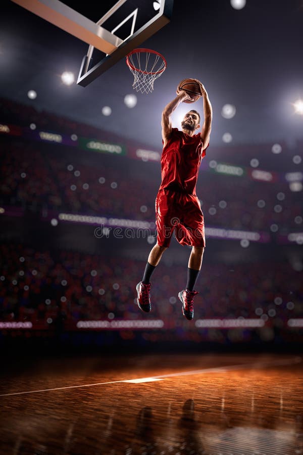 Red Basketball Player in Action Stock Image - Image of motion, build ...