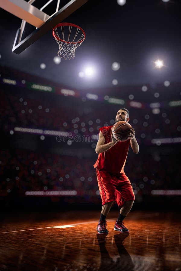 Red Basketball Player in Action Stock Photo - Image of adult, male ...