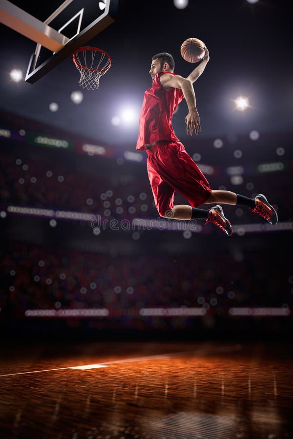 Red Basketball Player in Action Stock Image - Image of moving, athlete ...