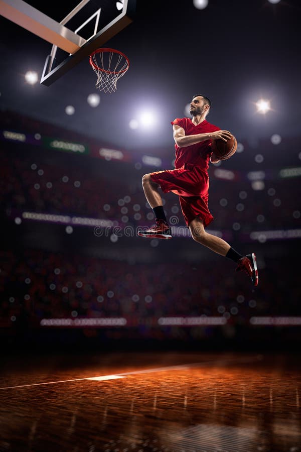 Red Basketball Player in Action Stock Image - Image of people, court ...