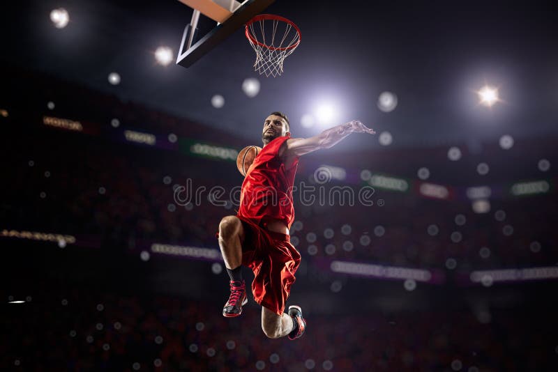Red Basketball Player in Action Stock Photo - Image of male, descent ...
