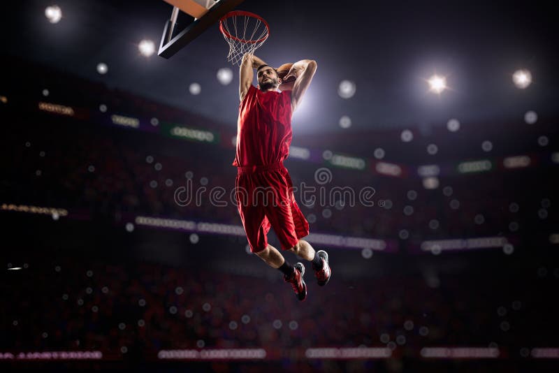 Red Basketball Player in Action Stock Image - Image of action, adult ...