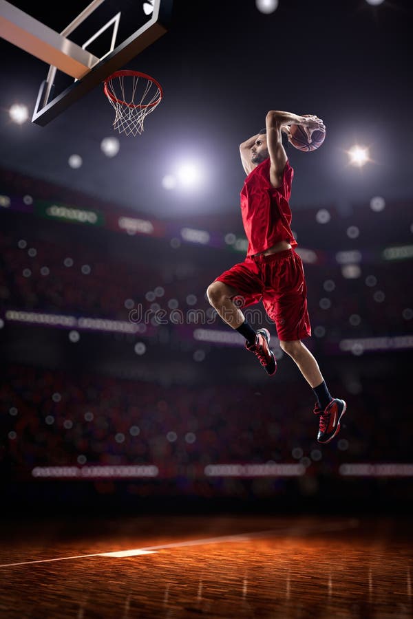 Red Basketball Player in Action Stock Photo - Image of player, descent ...