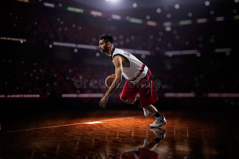 Red Basketball Player in Action Stock Image - Image of action, holding ...