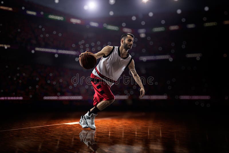 Red Basketball Player in Action Stock Image - Image of action, holding ...