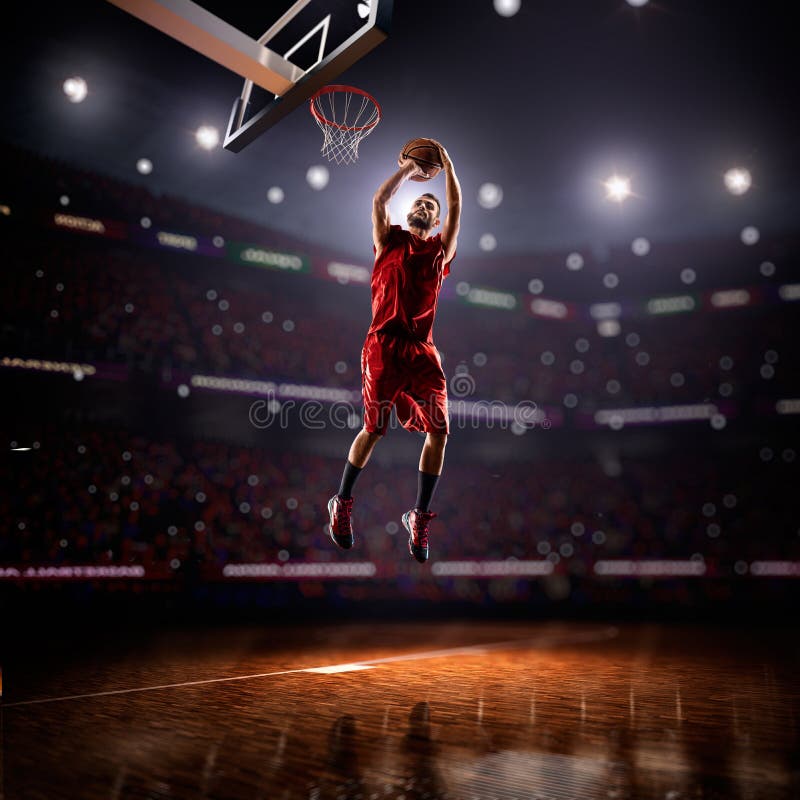Red Basketball Player in Action Stock Image - Image of people, effort ...