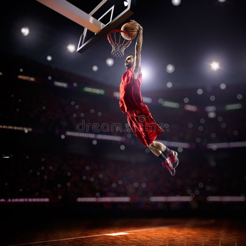 Red Basketball Player in Action Stock Image - Image of action, holding ...