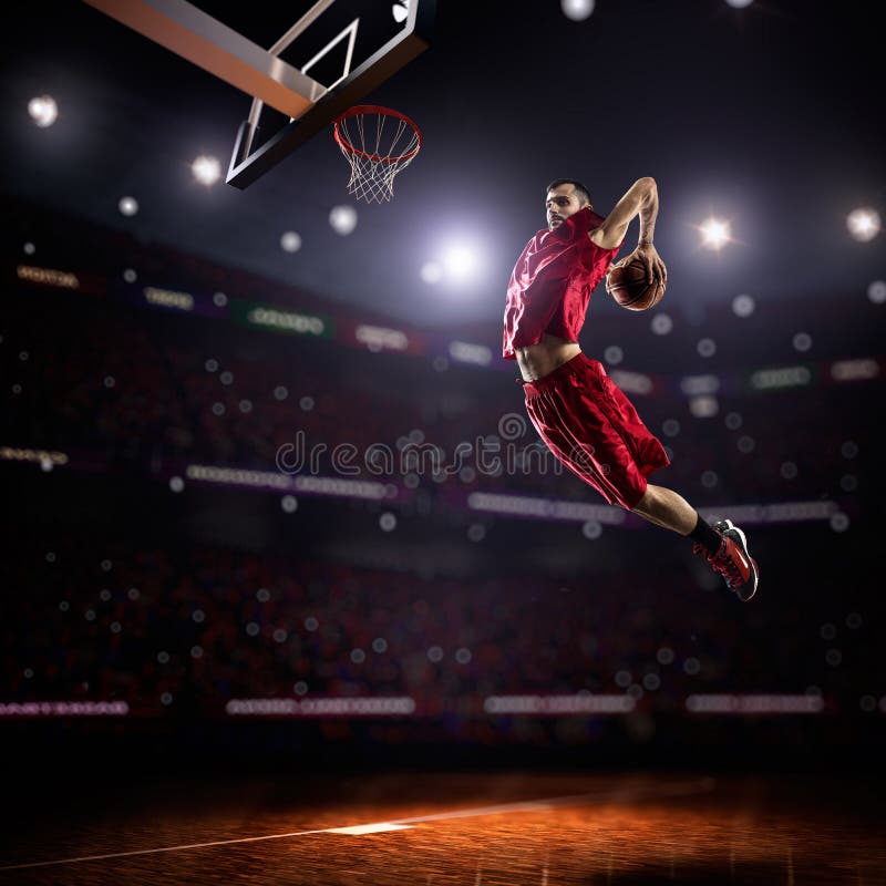Red Basketball Player in Action Stock Image - Image of action, holding ...