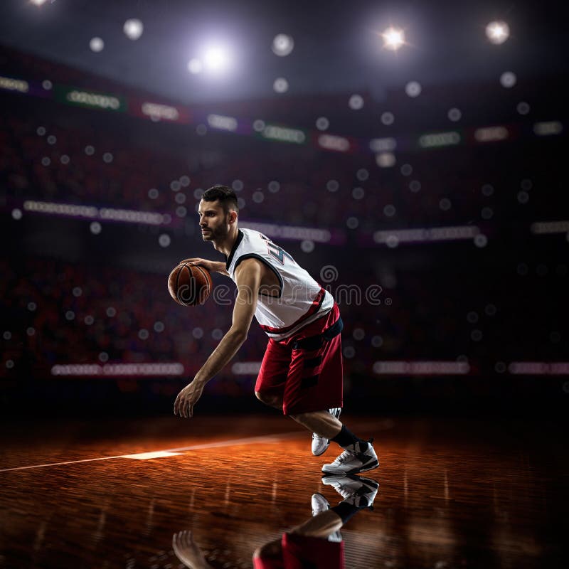 Red Basketball Player in Action Stock Image - Image of action, holding ...
