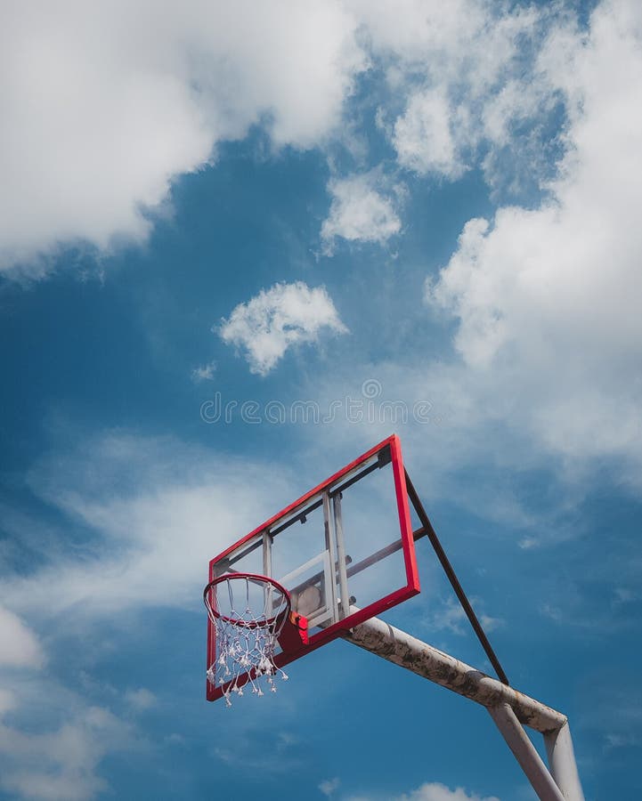Red Basketball Ring Hoop on Clear Blue Sky Stock Photo - Image of ring ...