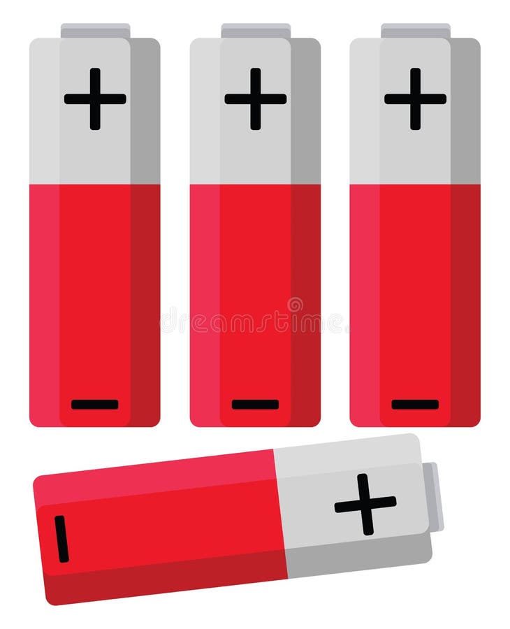 Red batteries, icon stock vector. Illustration of accumulator - 261381831