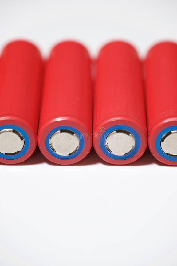 Red batteries view stock photo. Image of cell, negative - 140412610