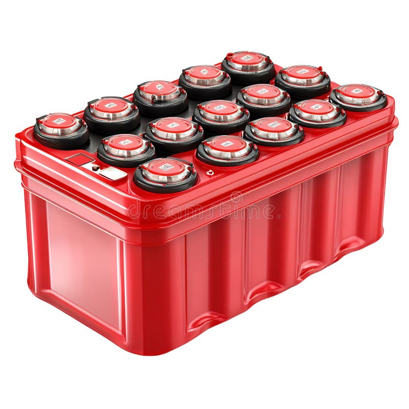 A Red Battery Case with Multiple Cylindrical Cells is Shown Stock Photo ...